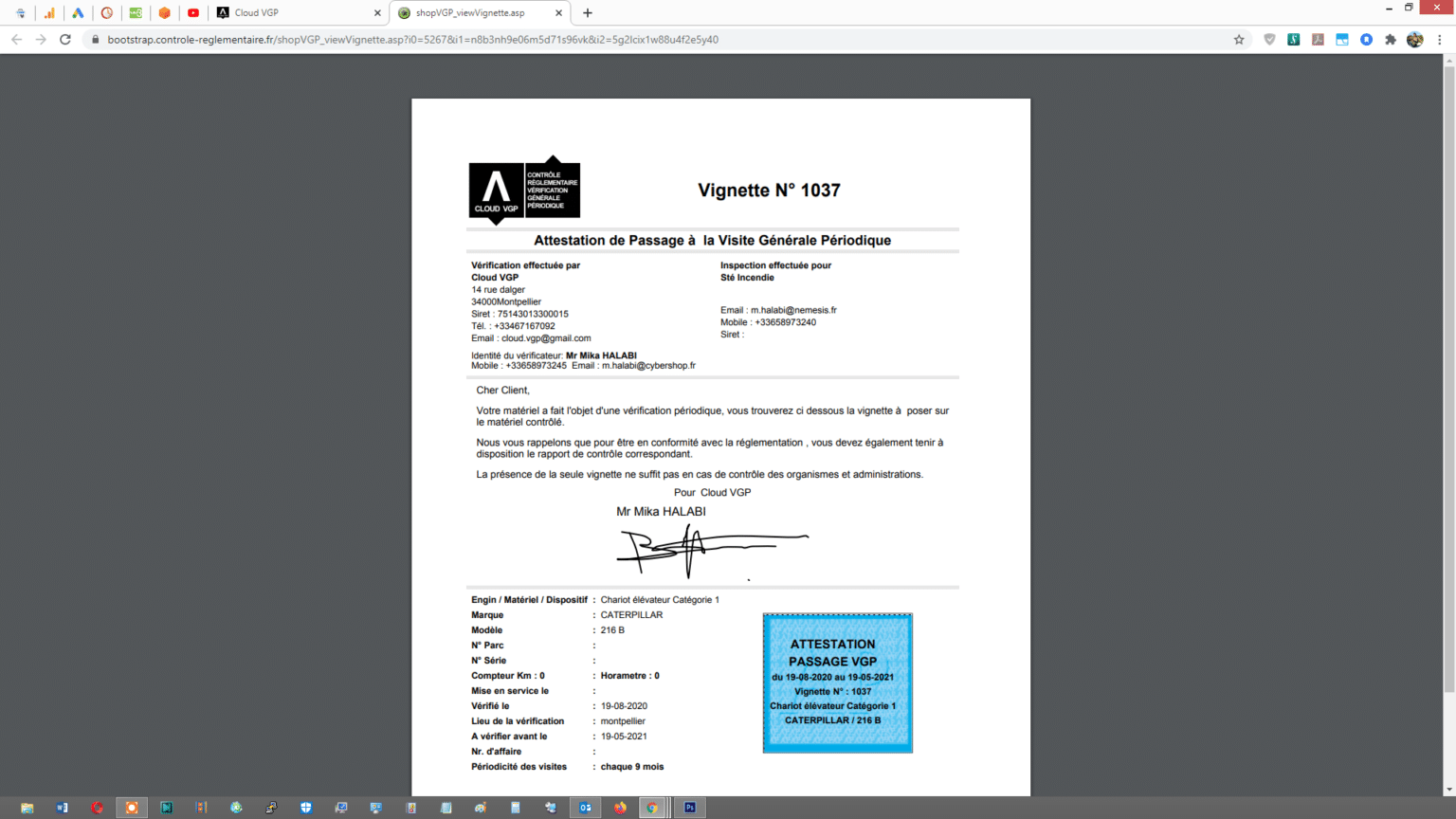 Logiciel VGP de Contrôle Réglementaire